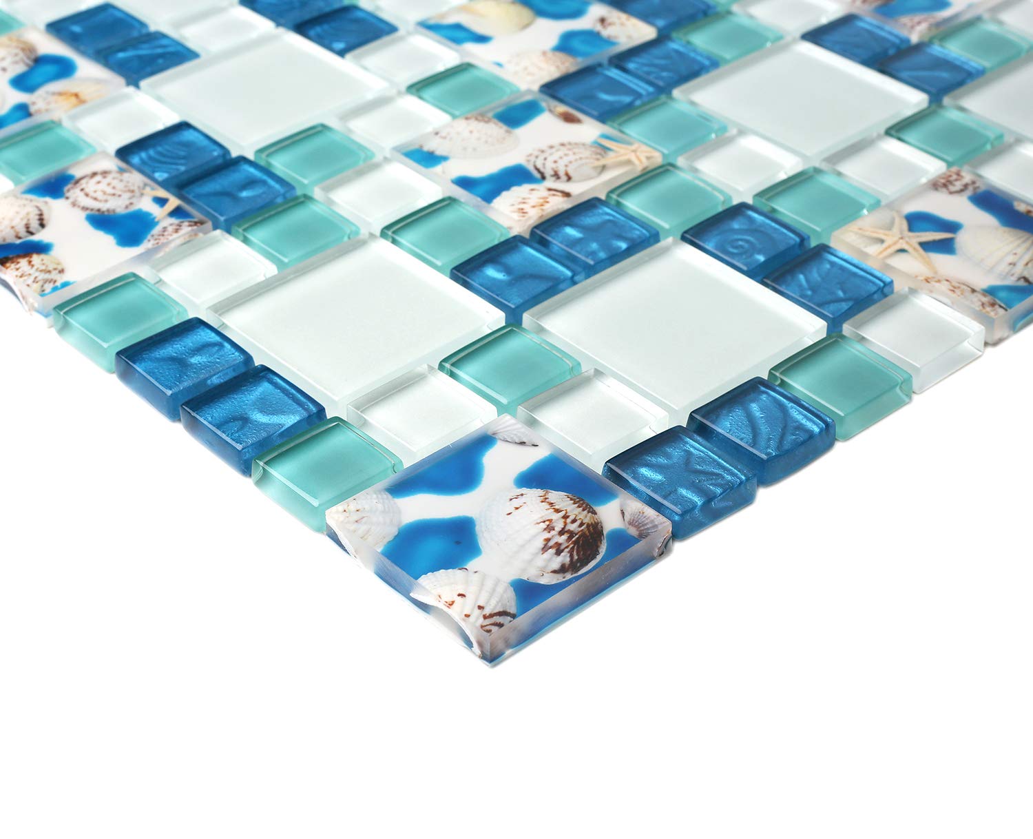 Blujellyfish Thoosa Glass Tiles 2'' x 2'' Real Seashell Inside Beach ...