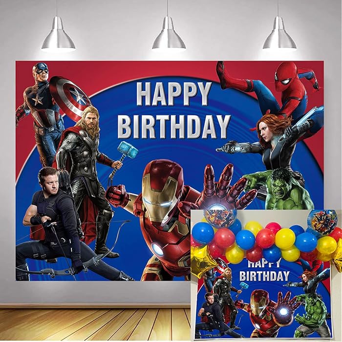 Buy SHISHI Cartoon Superhero Theme Backdrop 7x5ft Superhero Birthday ...