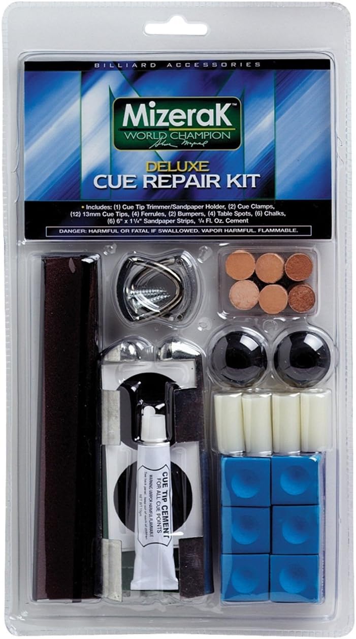 Amazon.com : Mizerak Deluxe Billiard Cue Repair Kit : Billiard Cue Tips ...