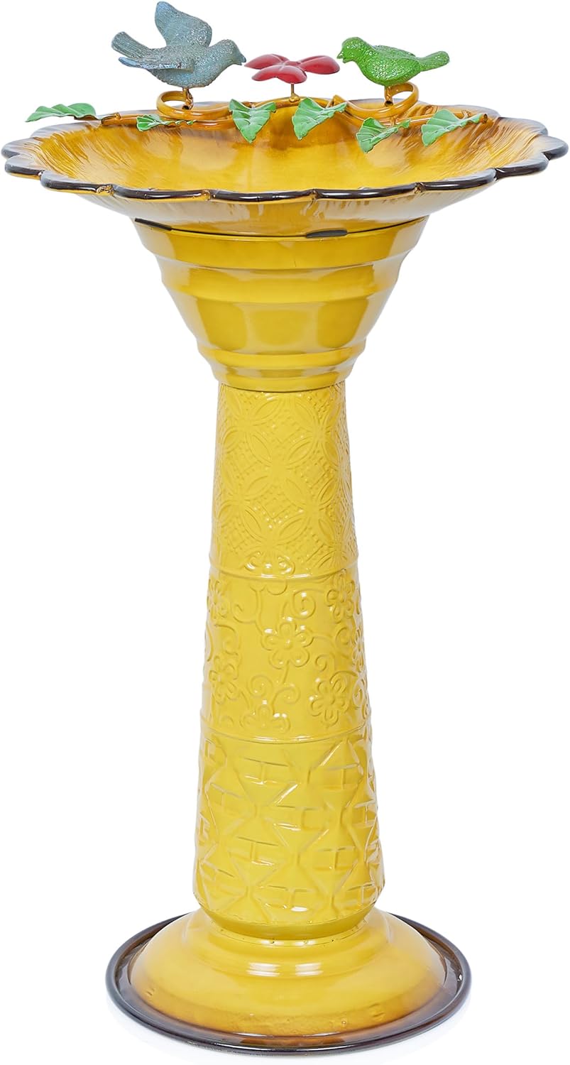 Amazon.com: Alpine Corporation ORS112YL Vintage Metal Pedestal Birdbath with Stand, Shallow Bird ...