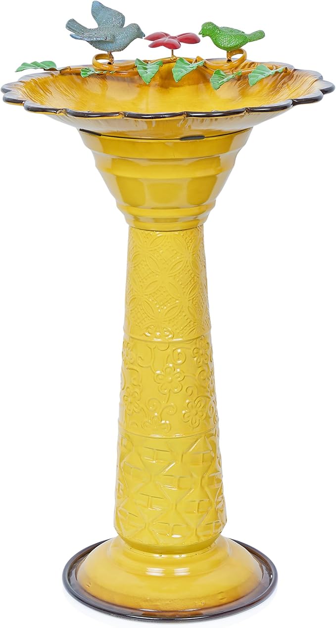 Amazon.com: Alpine Corporation ORS112YL Vintage Metal Pedestal Birdbath with Stand, Shallow Bird ...