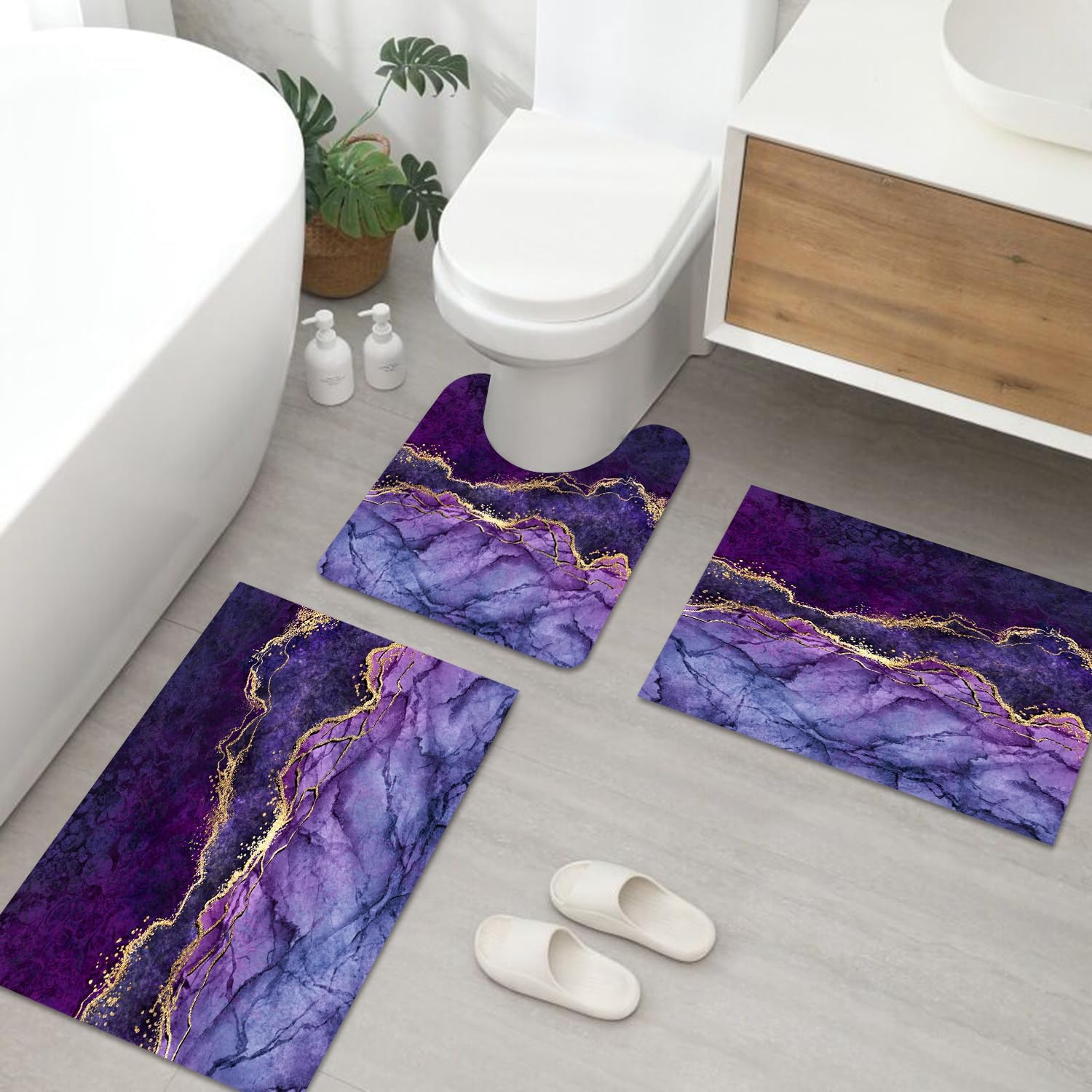 Amazon.com: Purple Gold Bathroom Rug Set 3 Piece for Bathroom Decor ...