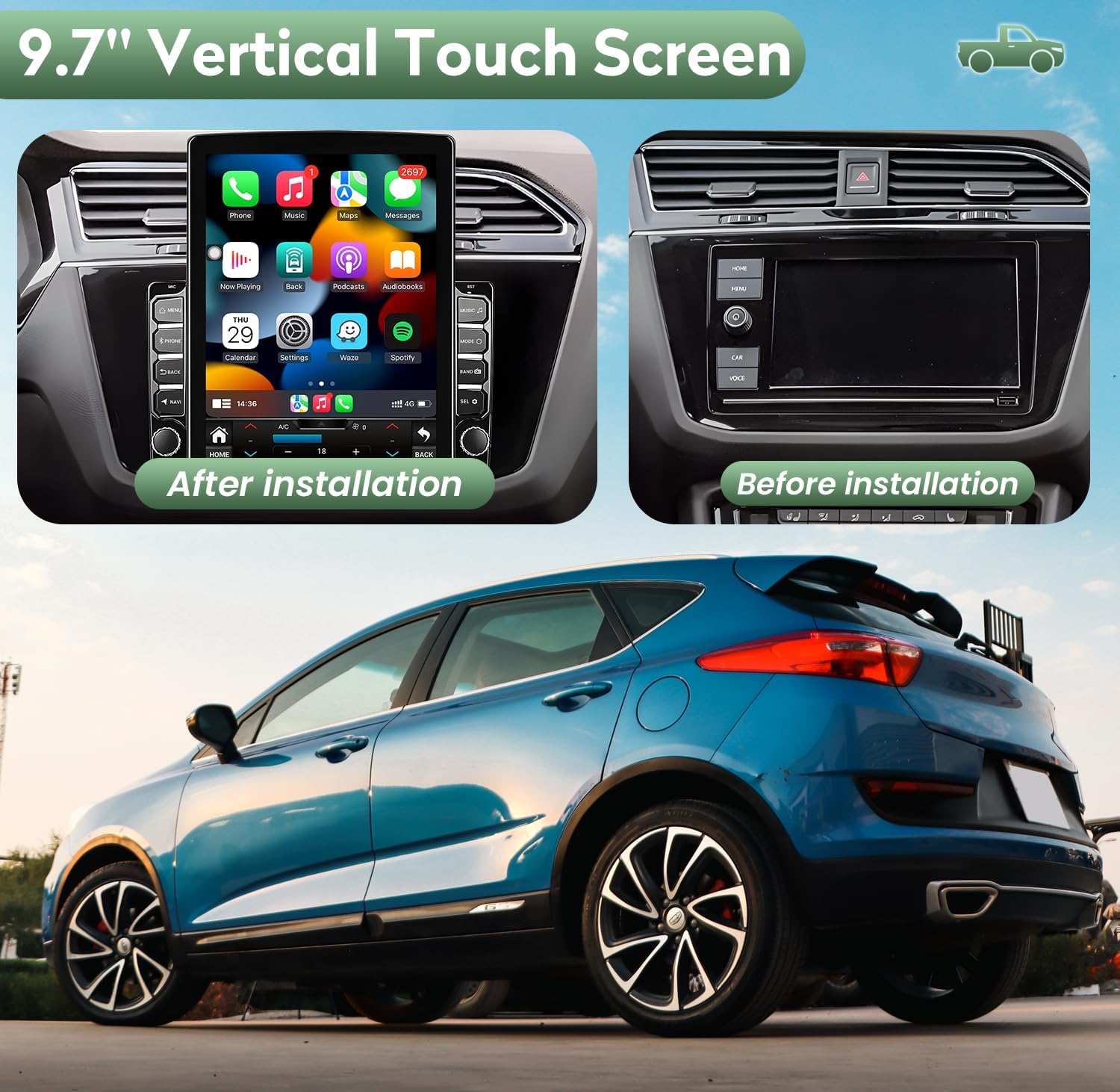 Fortdows 2+32G Android 11 coche estéreo doble DIN Radio con Carplay ...