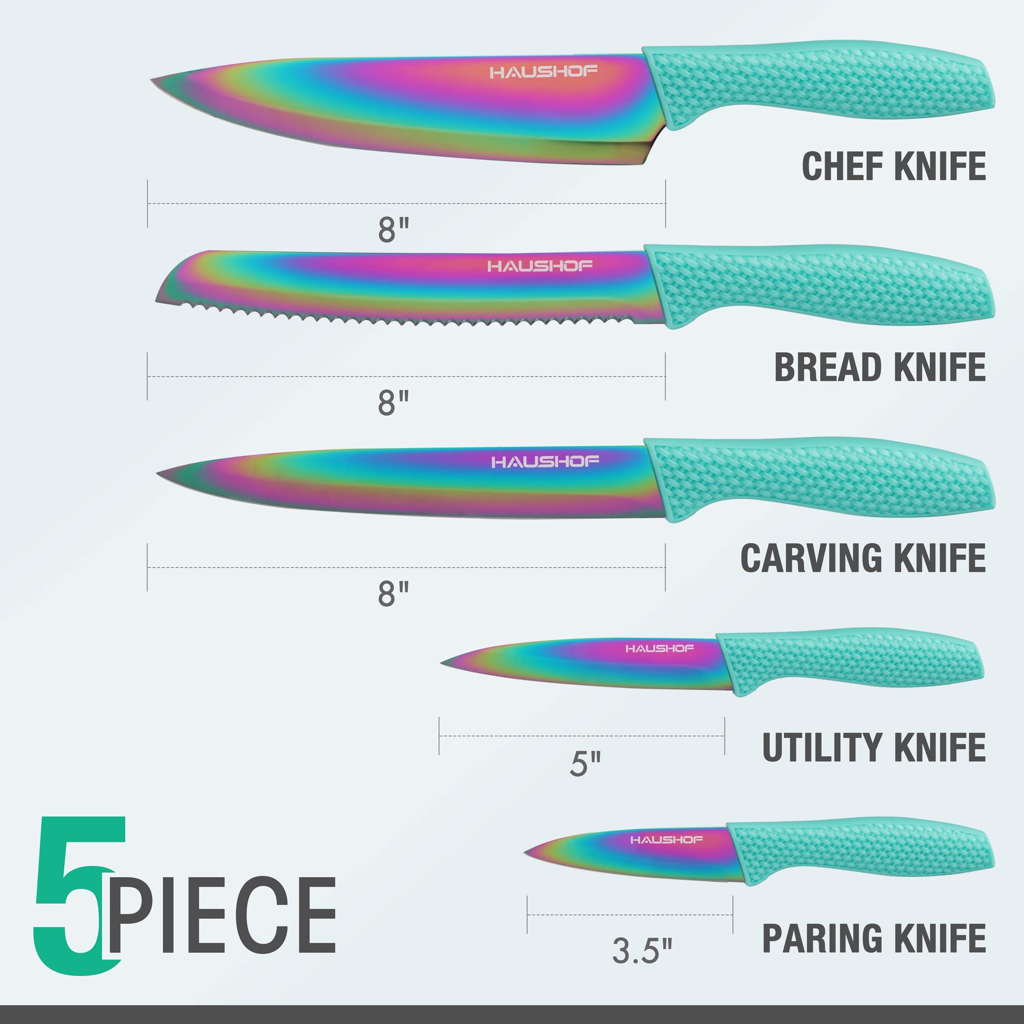 Snapklik.com : HAUSHOF Kitchen Knife Set, 5 Pieces Rainbow Knife Sets