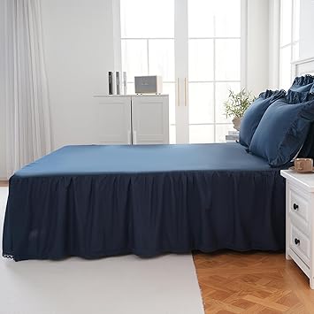 Amazon.com: Vlocemon Queen Size 18-inch Drop Navy Blue Dust Ruffle ...