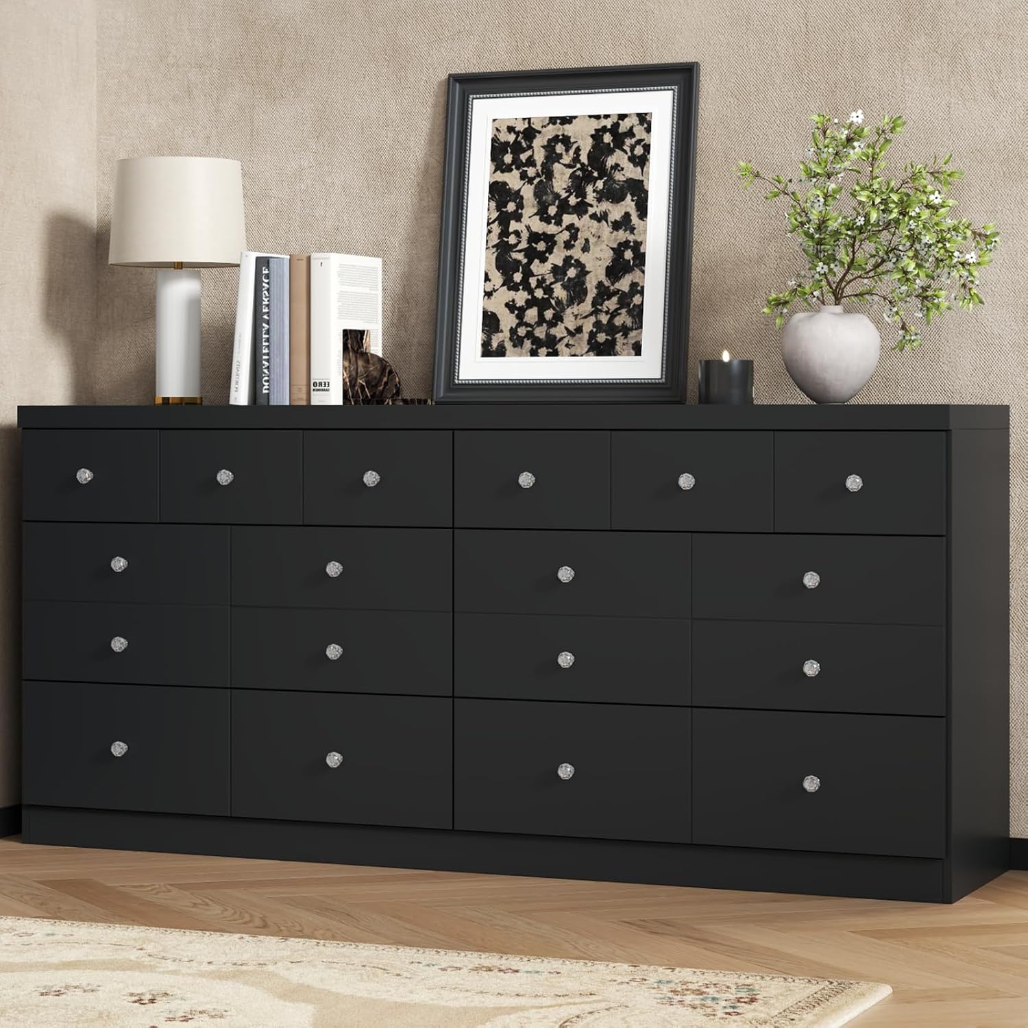 63'' Long Dresser for Bedroom, Modern 6 Drawer Dresser with 14 ...