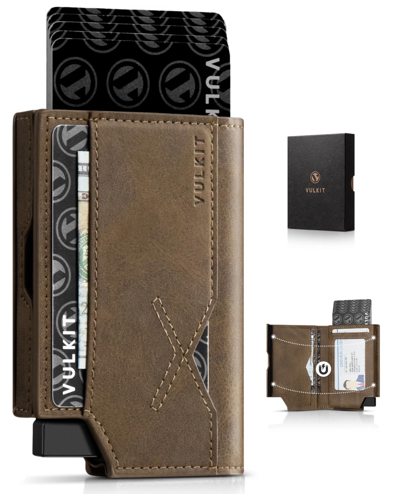 Amazon.com: VULKIT Leather Minimalist Men's Wallet Pop Up Slim Front ...