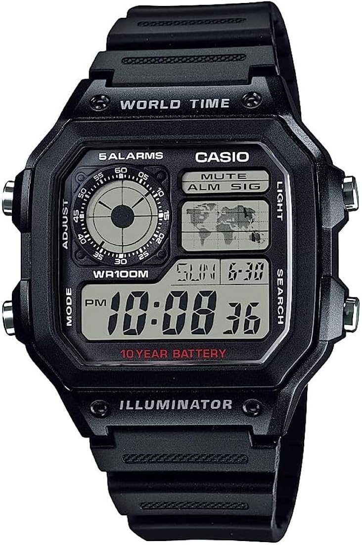 Buy CASIO World Time Digital Men's Watch AE-1200WH-1AV with Casio Box ...