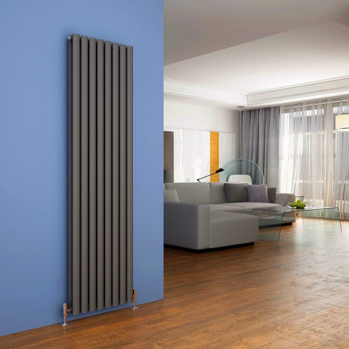 ELEGANT 1800 x 480 Anthracite Vertical Radiator Double Modern Oval ...