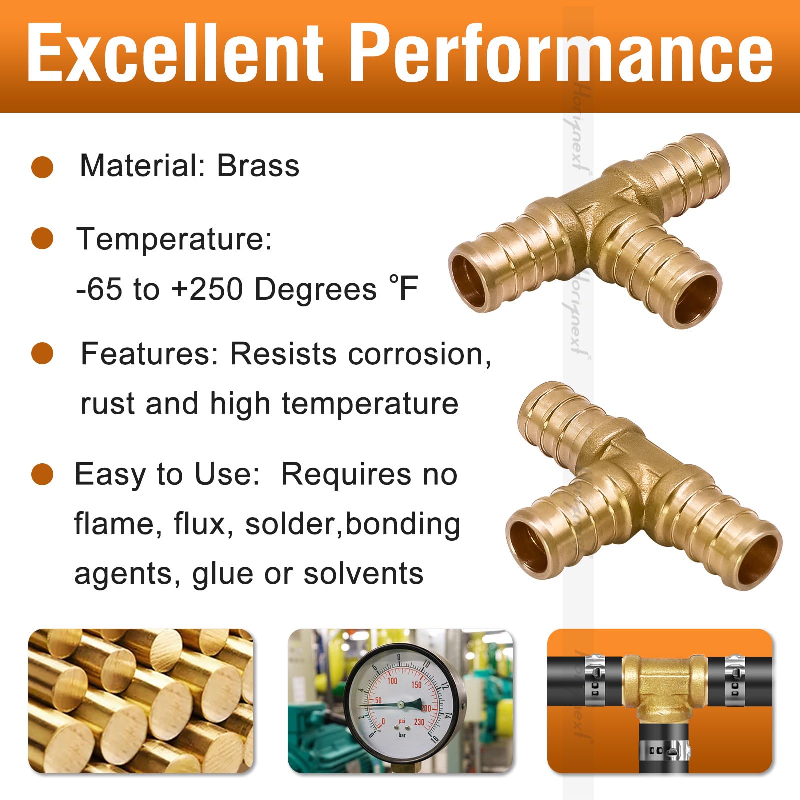 Snapklik.com : Horiznext 1/2 Inch Pex Tee Fitting, Brass Coupling ...