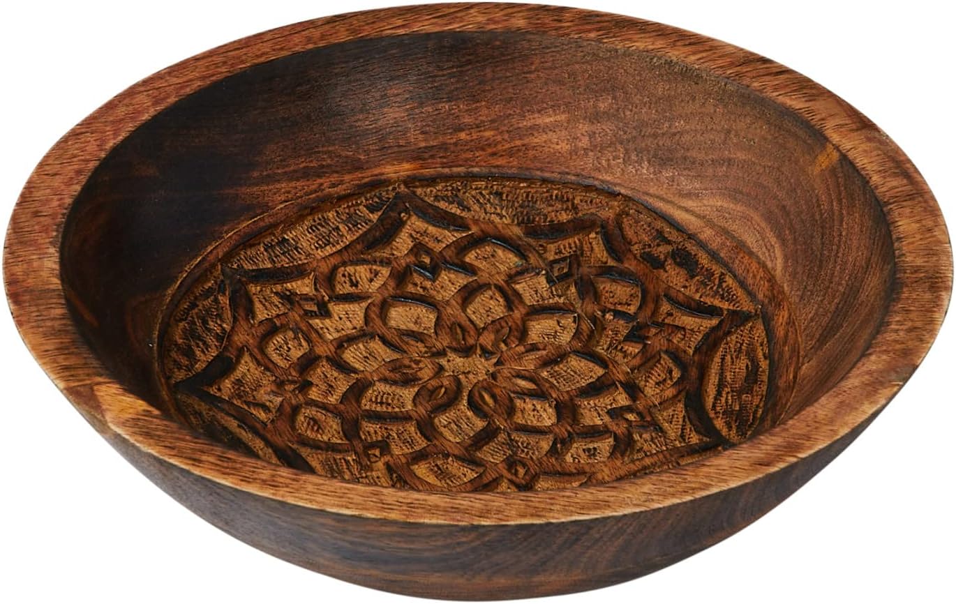 Amazon.com: Creative Co-Op Boho Carved Wood Bowl with Interior Design ...