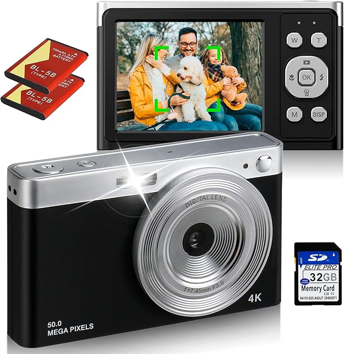 Dijital kamera, 50 MP 4 K Full HD kompakt kamera, otomatik odaklama ...