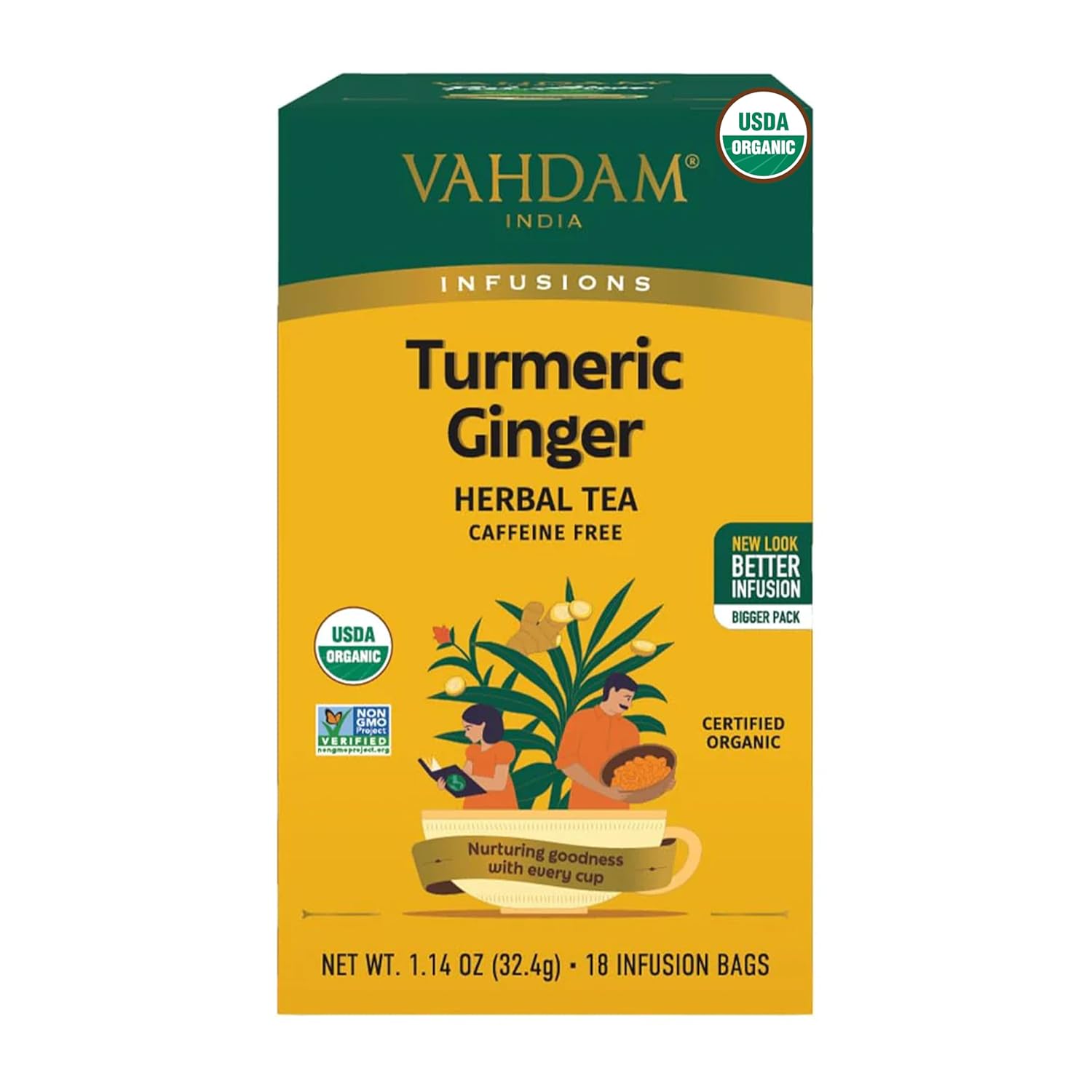 Amazon.com : VAHDAM, Organic Turmeric Ginger Herbal Tea Bags (18 Count ...