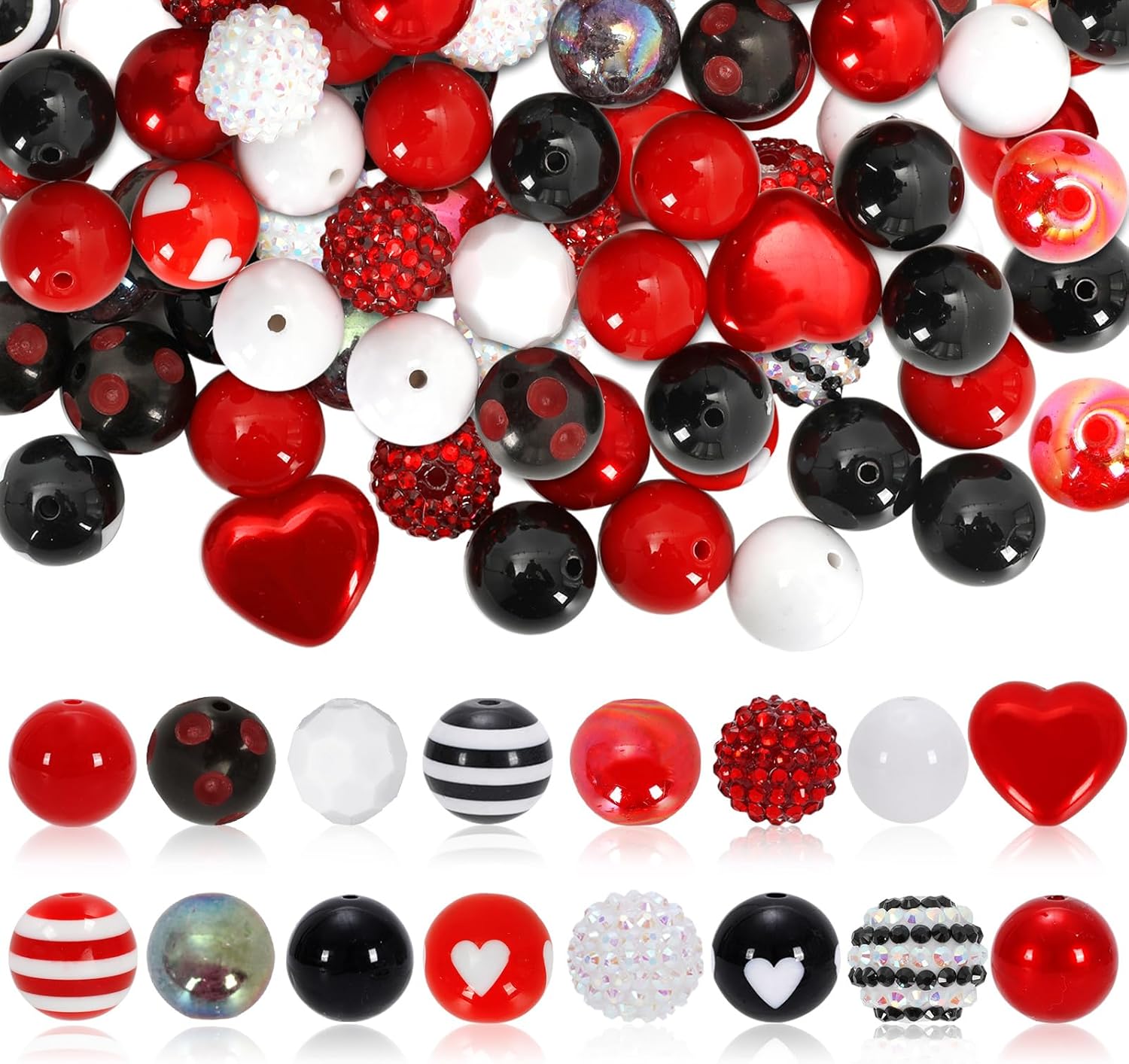 Amazon.com: 60Pcs Valentine's Day Beads 20mm Mixed Bubblegum Bead Red ...