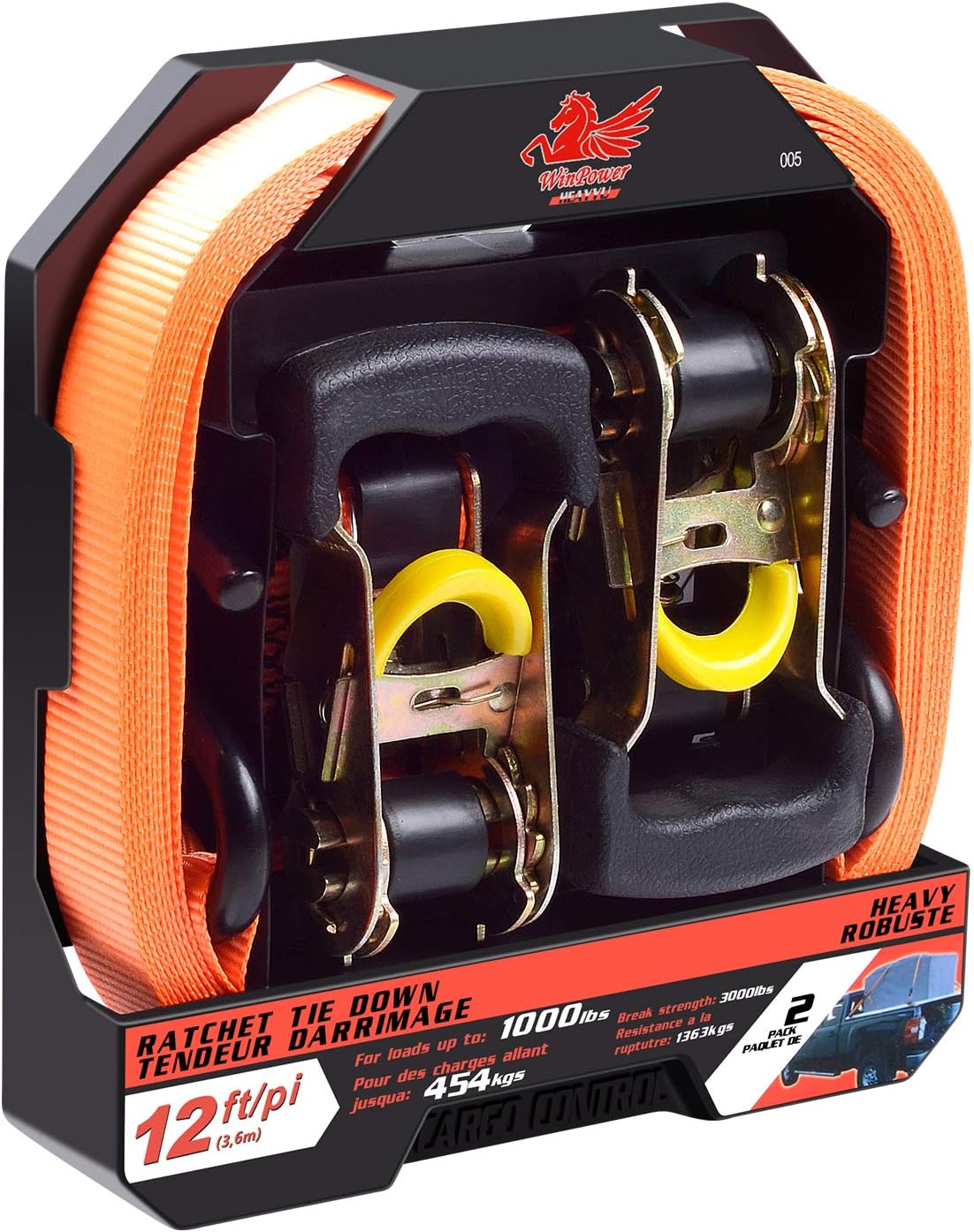 Stanley S1007 Black/Yellow 1.5" X 16' Ratchet Tie Down Straps - Heavy ...