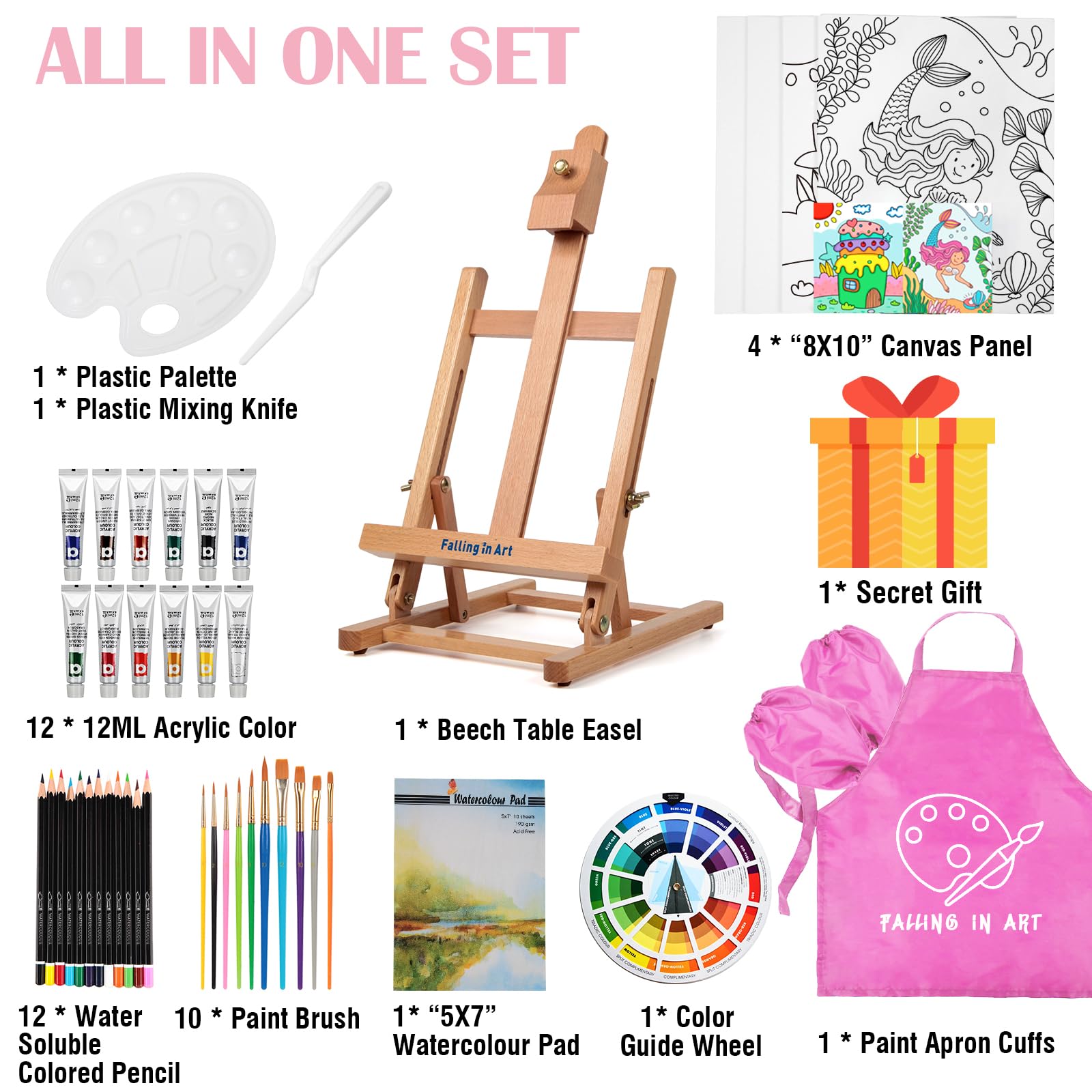 Snapklik.com : Falling In Art Tabletop Easel Set, Portable Wooden Art ...