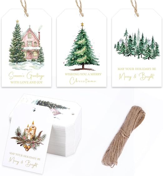 120Pcs Gift Tags Christmas,Watercolor Christmas Tree Tags,Paper Xmas ...