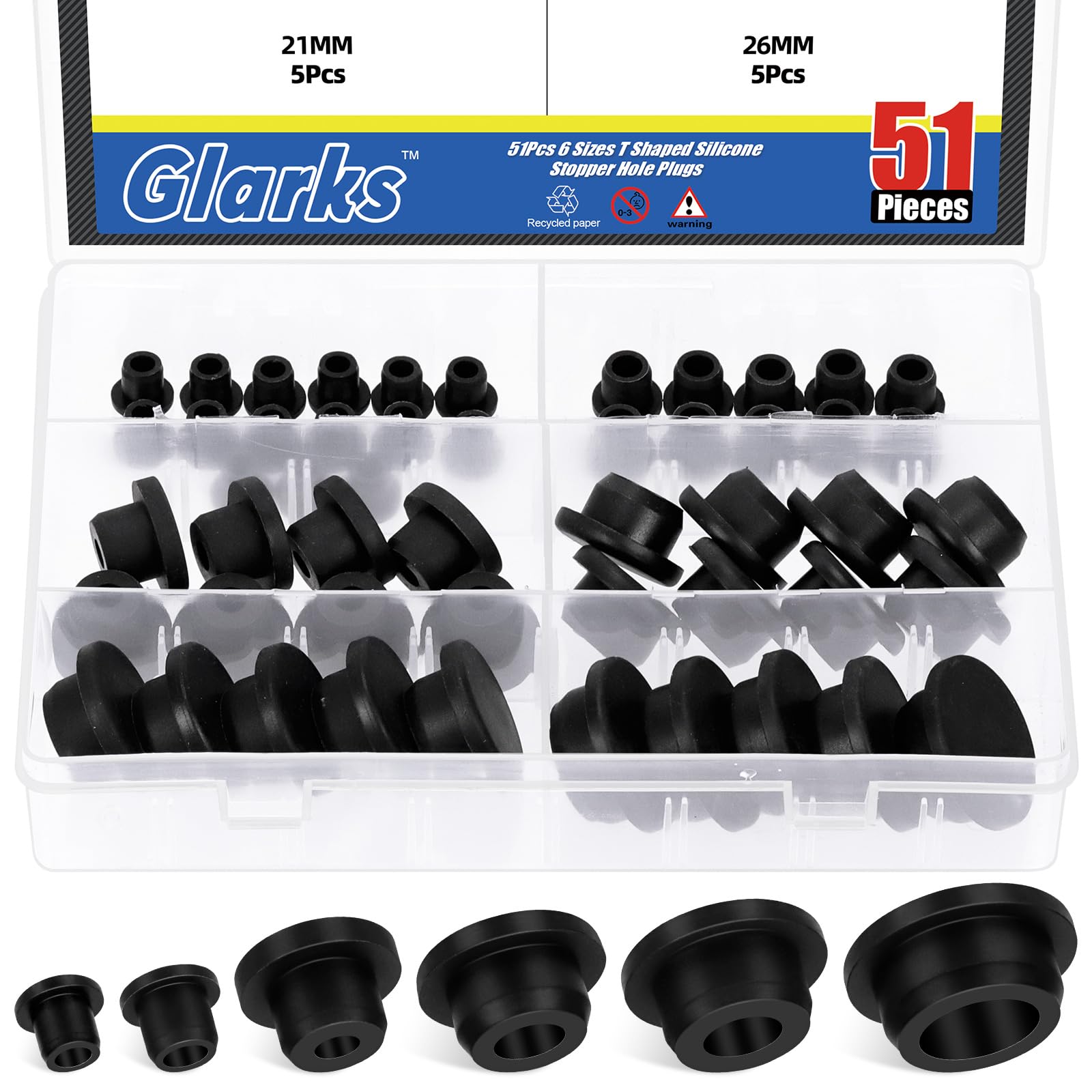 Amazon.com: Glarks 51pcs 6 Sizes Hollow Silicone Hole Plug Set, Black ...