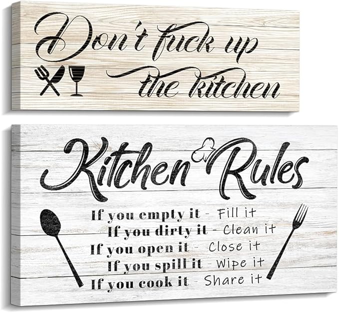 Amazon.com: Pinetree Art Kitchen Rules Wall Decor Funny Inspirational ...