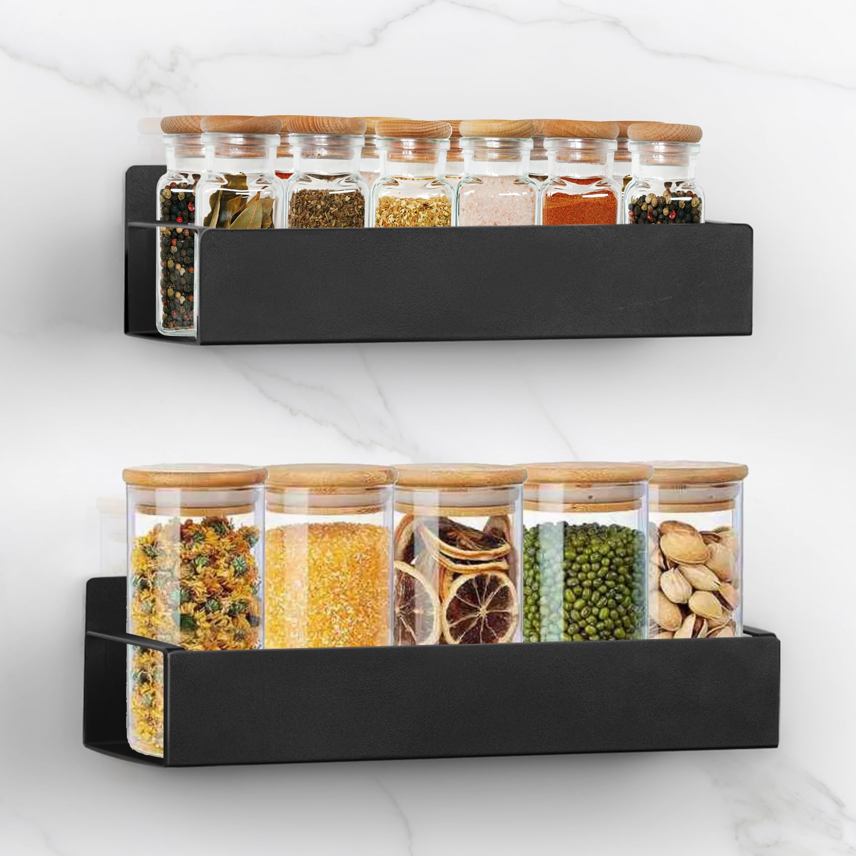 Amazon.com: SYLLENHOD Kitchen Spice Rack for Wall: 2 Packs Black ...