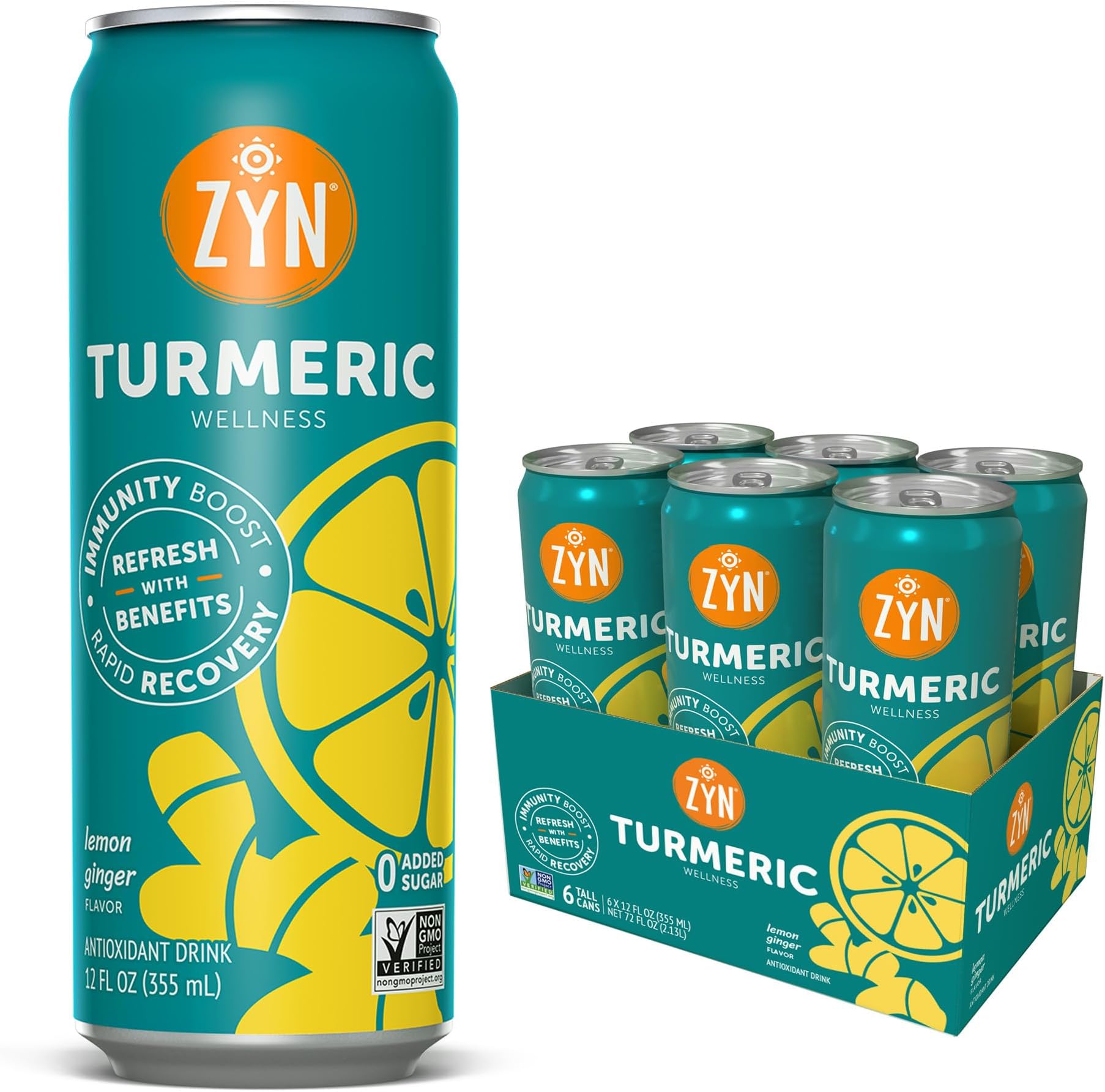 Amazon.com : Turmeric Antioxidant Energy Drink by ZYN (6 Pack) Lemon ...