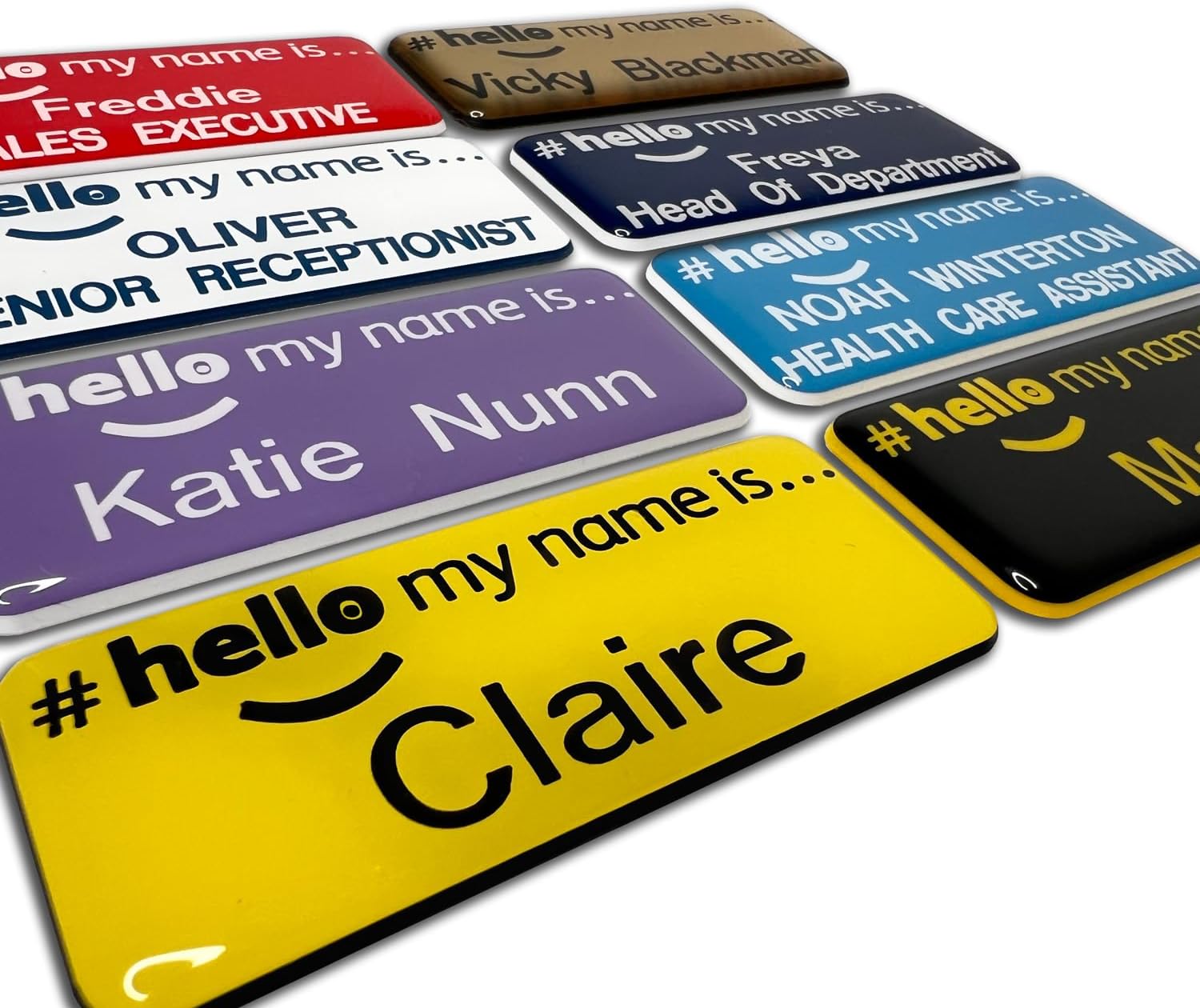 Premium Domed Engraved Hello My Name is Logo Badge 24 Colour Options ...