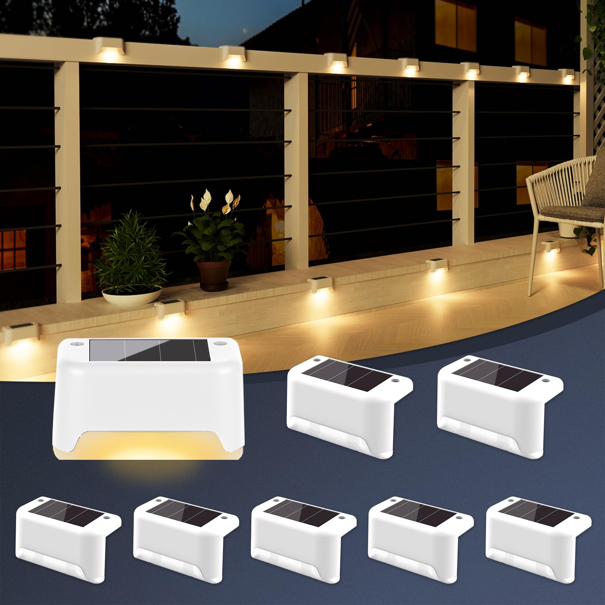 GIGALUMI Solar Fence Lights Outdoor Garden, 8 Pack Solar Step Lights ...