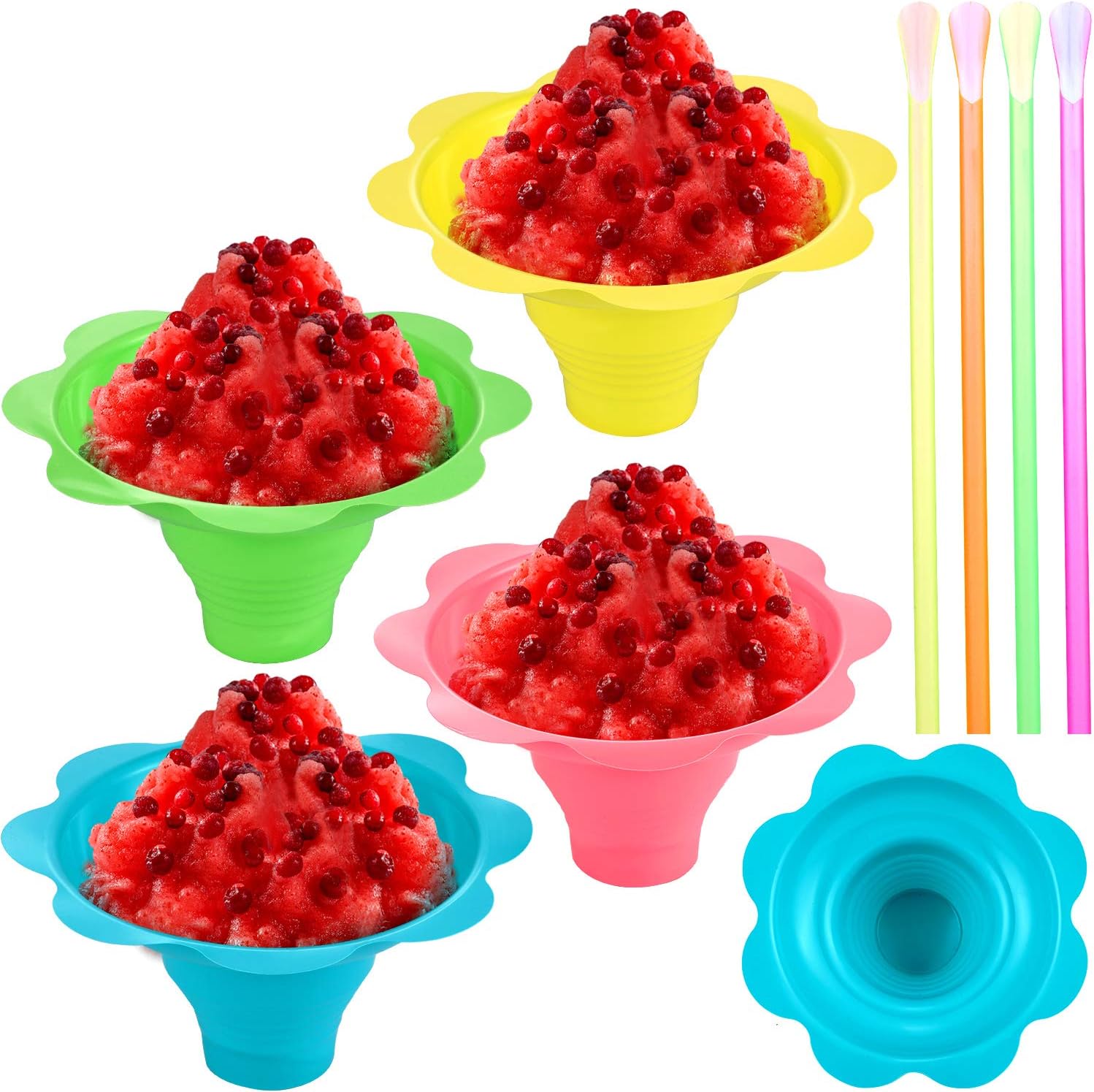 Amazon.com: Patelai 20 Pieces Snow Cone Cups with 50 Spoon Straws 4oz ...