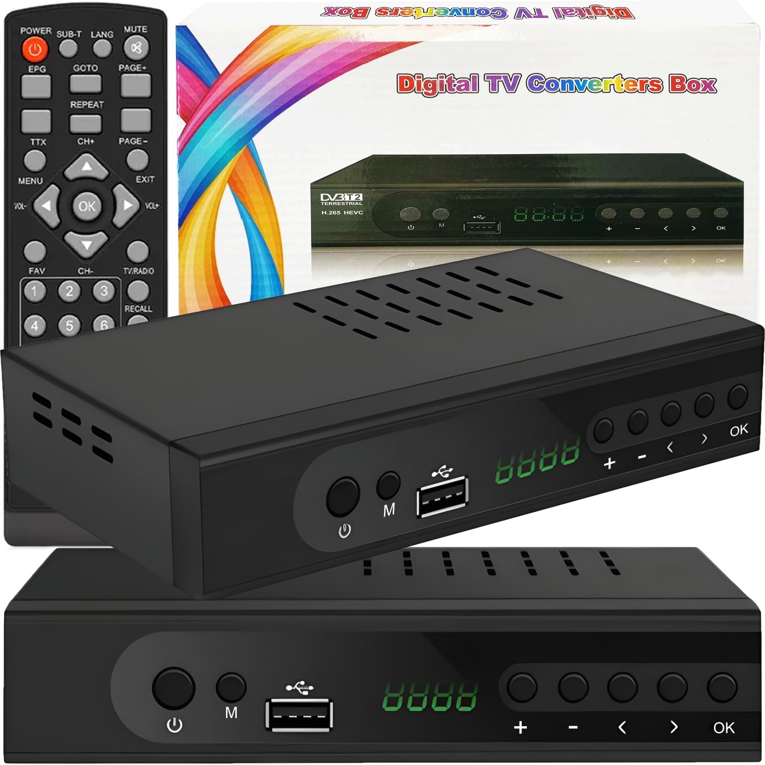 Retoo Receptor de TV terrestre DVB-T2 Full HD con HDMI y Mando a Distancia, Receptor Digital con ...
