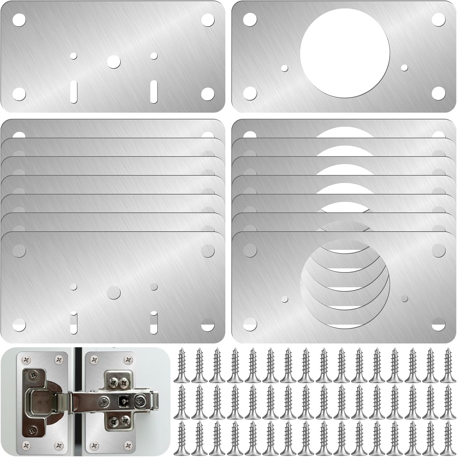 Ptwola 60PCS Cabinet Hinge Repair Plate Kit Durable Stainless Steel ...