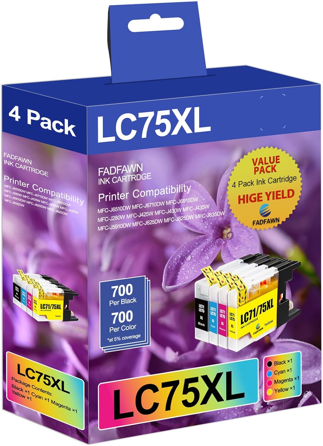 Amazon.com: LC75XL BK/C/M/Y (4Pack) Ink Cartridges Compatible for ...