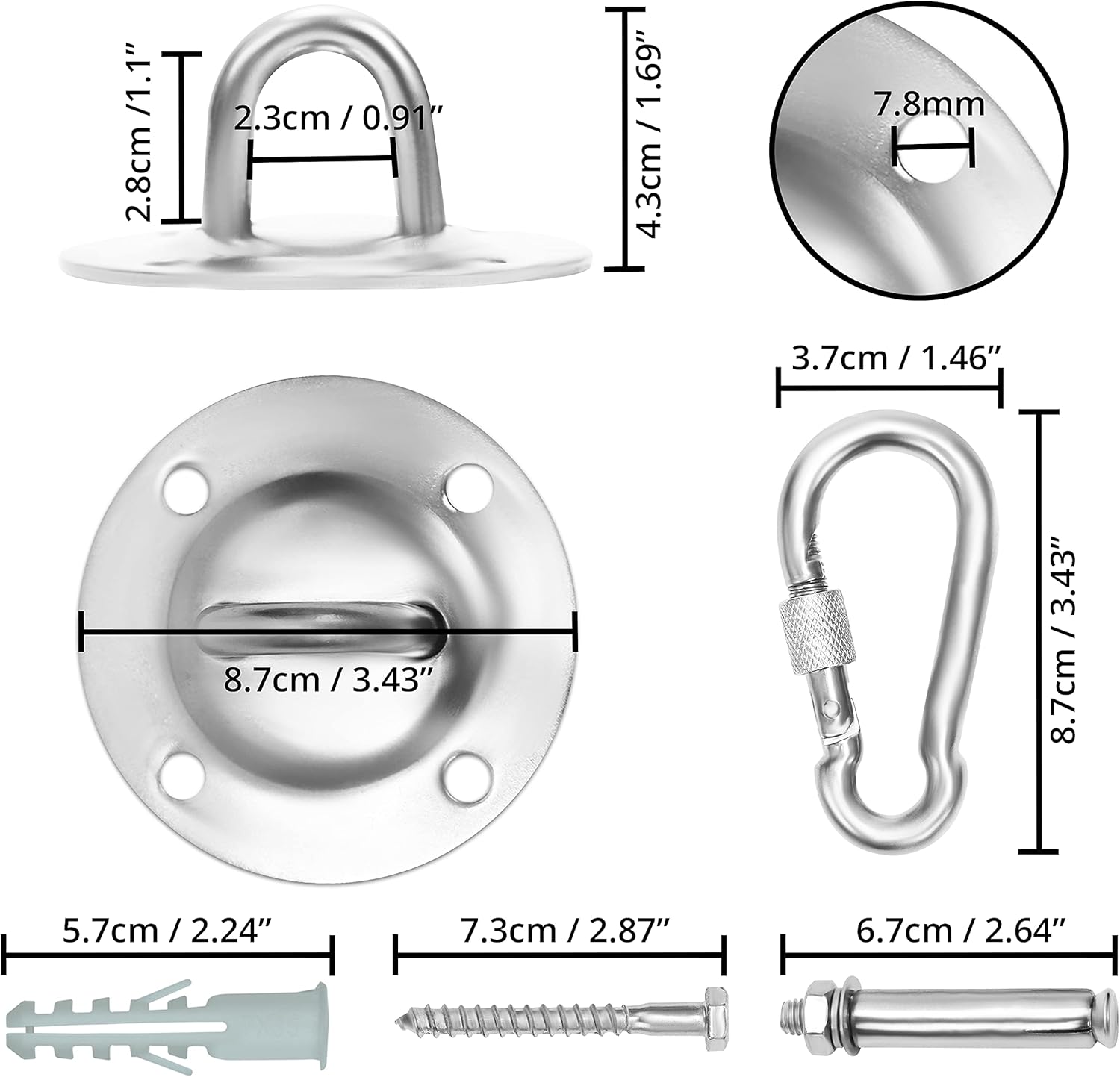 Belle Vous Stainless Steel Ceiling Hooks (2 Pack) – Heavy Duty Eye ...