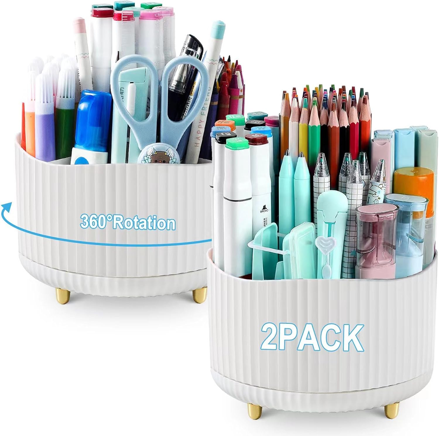 2 Pack Pencil Holder for Desk, 5 Slots 360 Degree Rotating Desk Pen ...