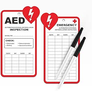 AED Automated External Defibrillator Inspection Record Tags, 25 Pack ...