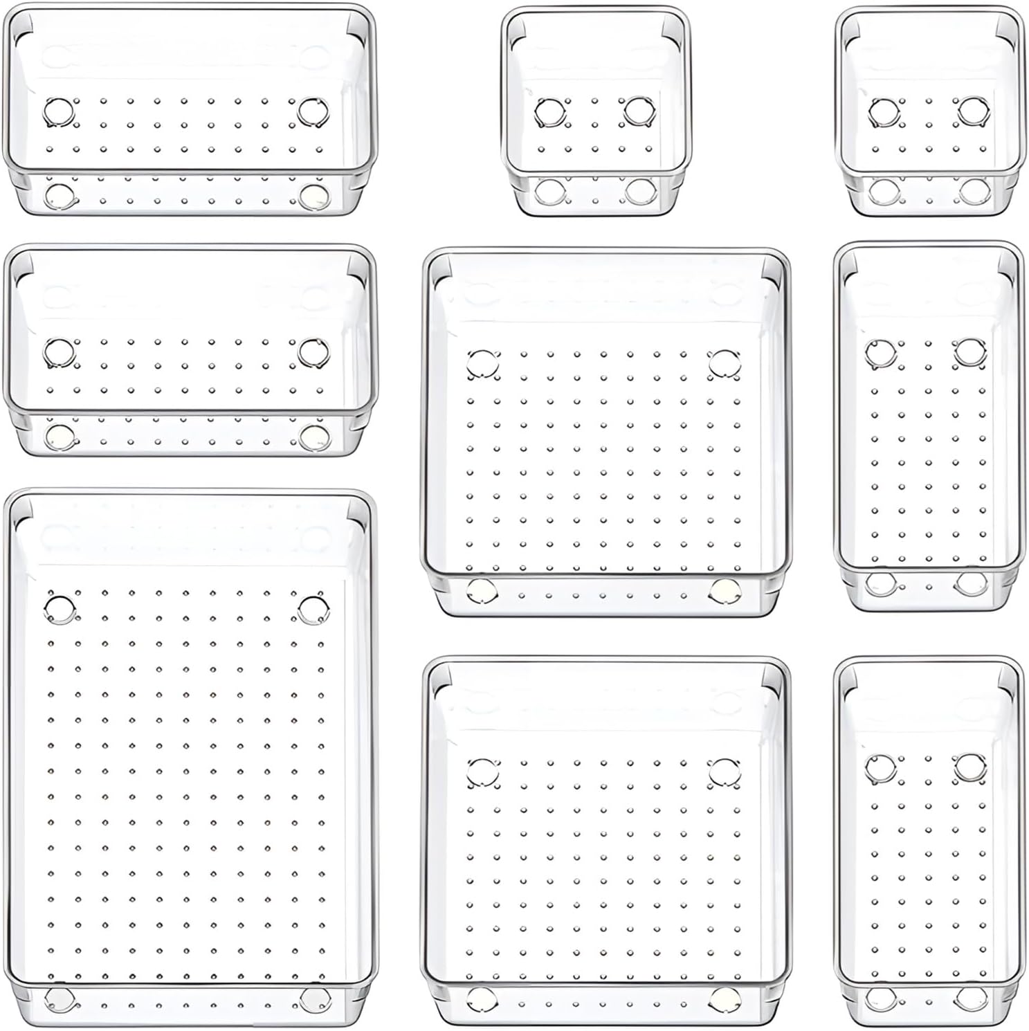 Amazon.com: Sinran 9 PCS Clear Plastic Drawer Organizer Set, 4-Size Non ...