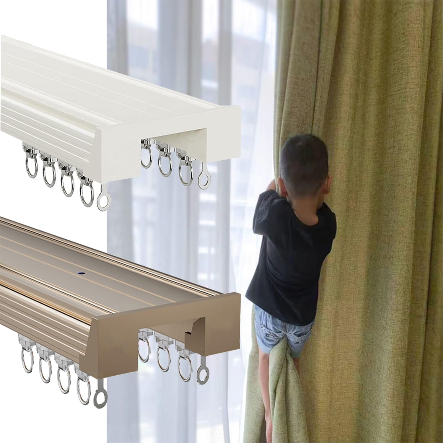 Curtain Rails Curtain Conjoined Double Track For L Shape U Shape Bay ...