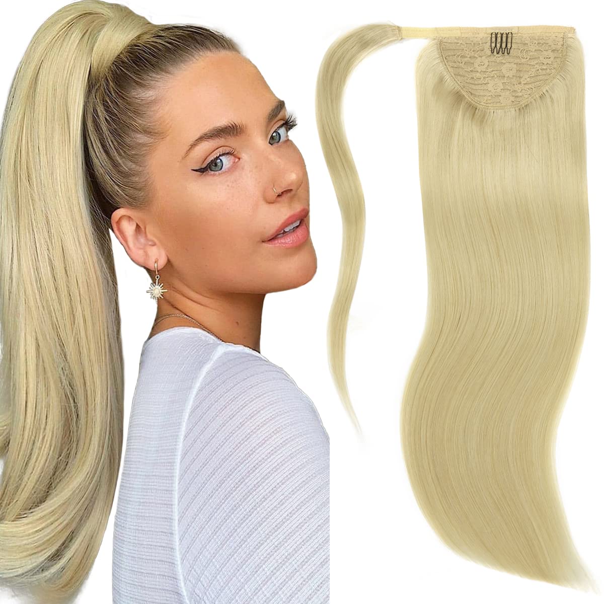 Snapklik.com : Wrap Around Ponytail Extension Human Hair Platinum ...