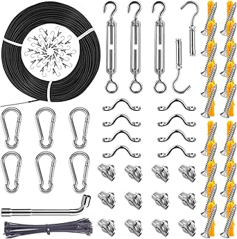 Outdoor String Light Hanging Kit 230FT Sturdy Coated Stainless Steel ...