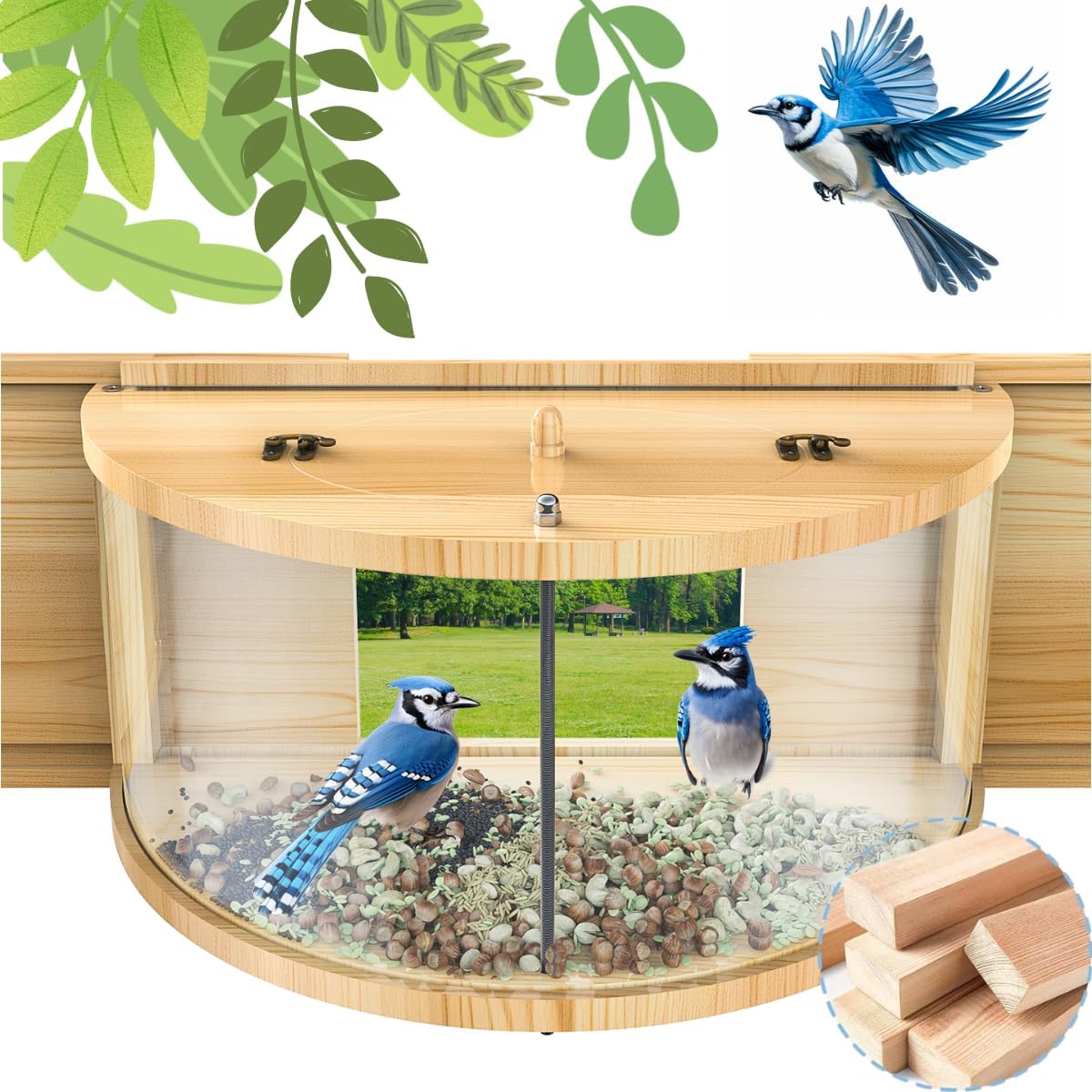 Amazon.com : Natural Wood 180° Clear View Squirrel Proof Bird Feeder ...