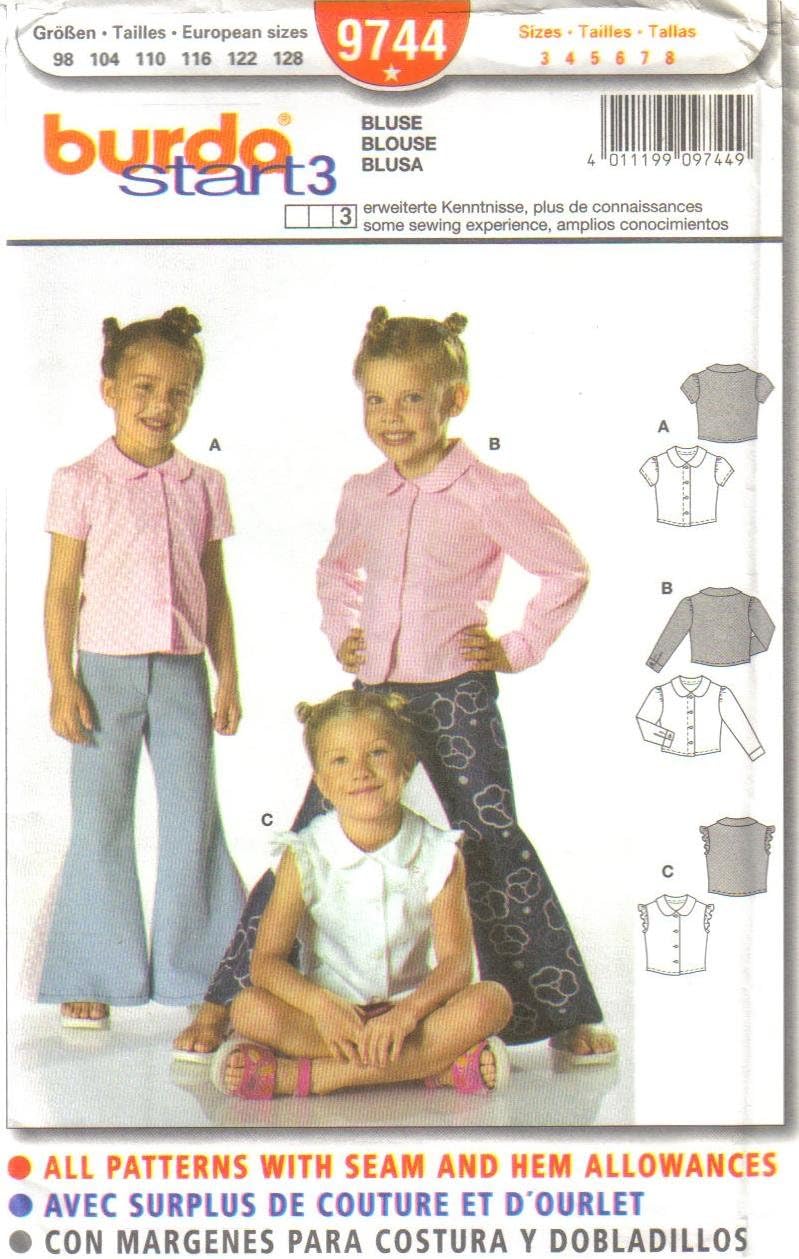 Amazon.com: Burda Start 3 Sewing Pattern 9744 - Girls' Blouse, Fitted ...