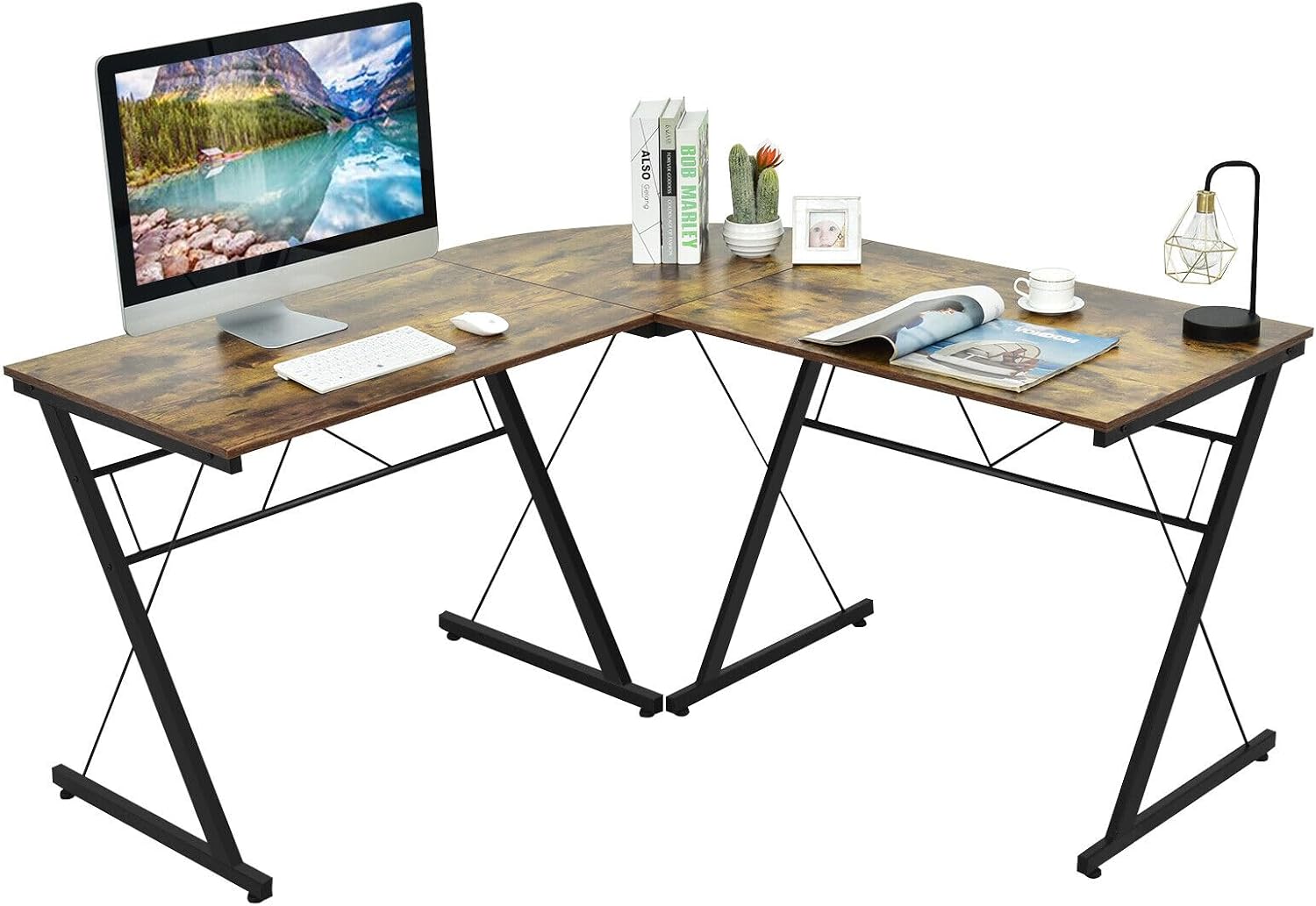 Amazon.com: L-Shaped Corner Desk 59" Home Office Computer Table Study ...