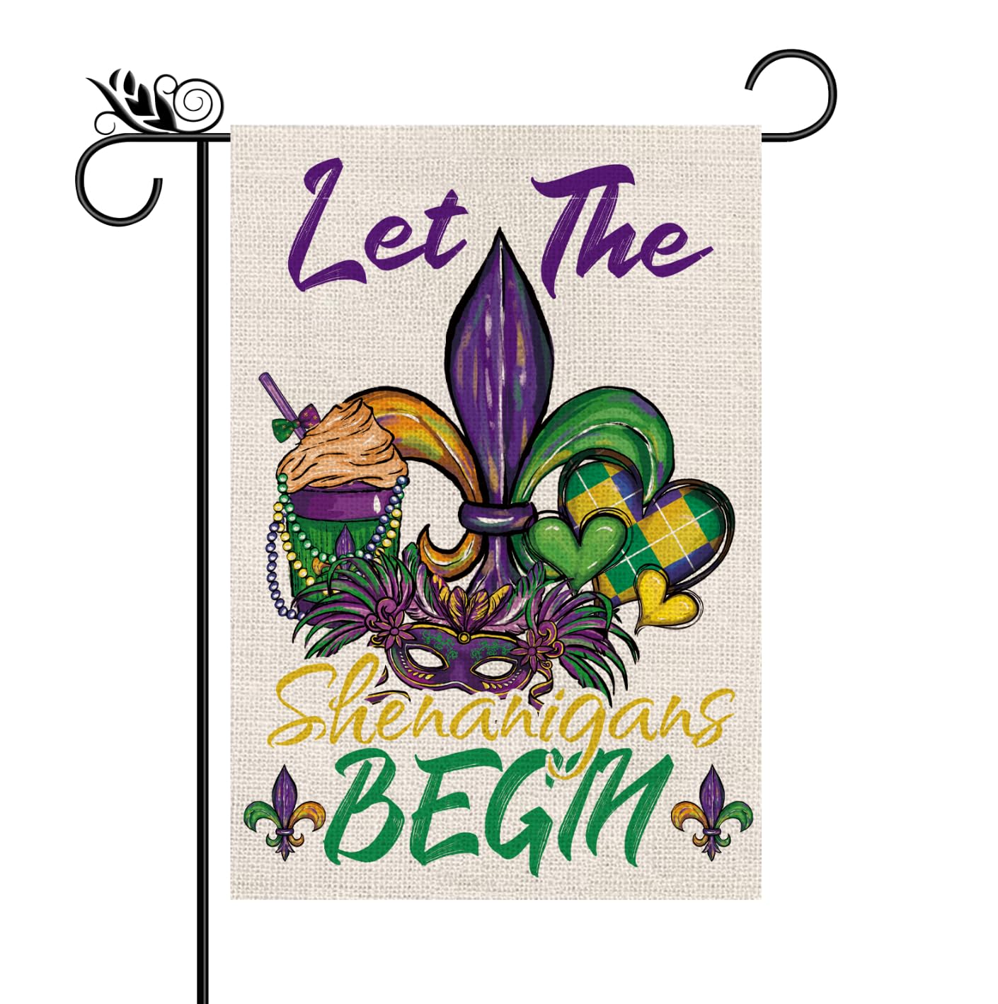 Mardi Gras Garden Flag Let's Mardi Shenanigans BEGIN Vertical Double ...
