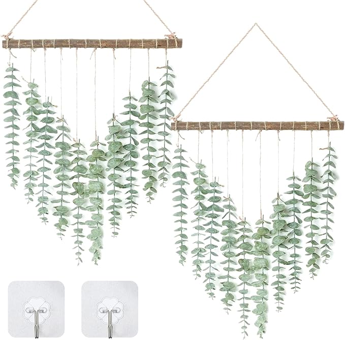 Amazon.com: 2 Pieces Artificial Eucalyptus Leaves Greenery Hanging Wall ...