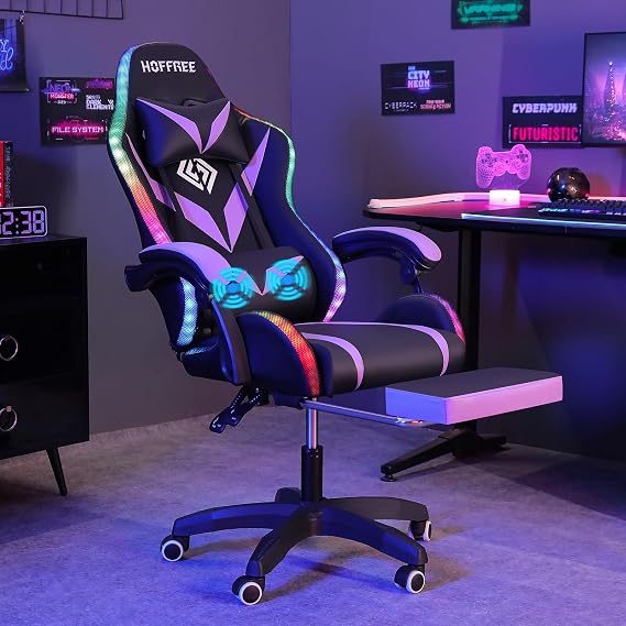 Amazon.com: HOFFREE Gaming Chair with LED RGB Lights Massage Ergonomic ...