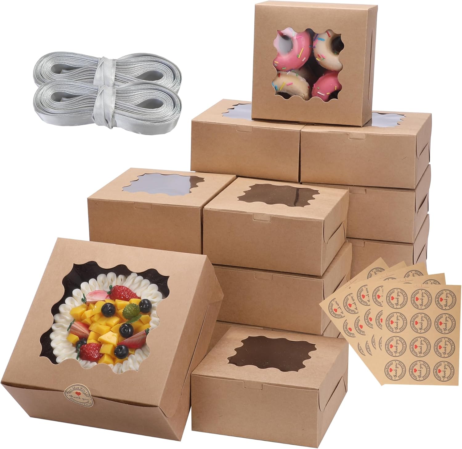 Amazon.com: Momodelli 48pcs 4x4x2.5 Inches Brown Bakery Boxes with ...