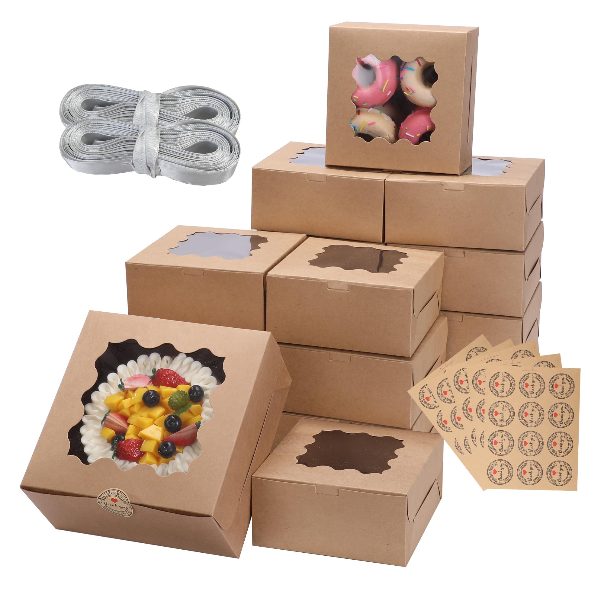 Amazon.com: Momodelli 48pcs 4x4x2.5 Inches Brown Bakery Boxes with Window, Mini Cake Boxes ...