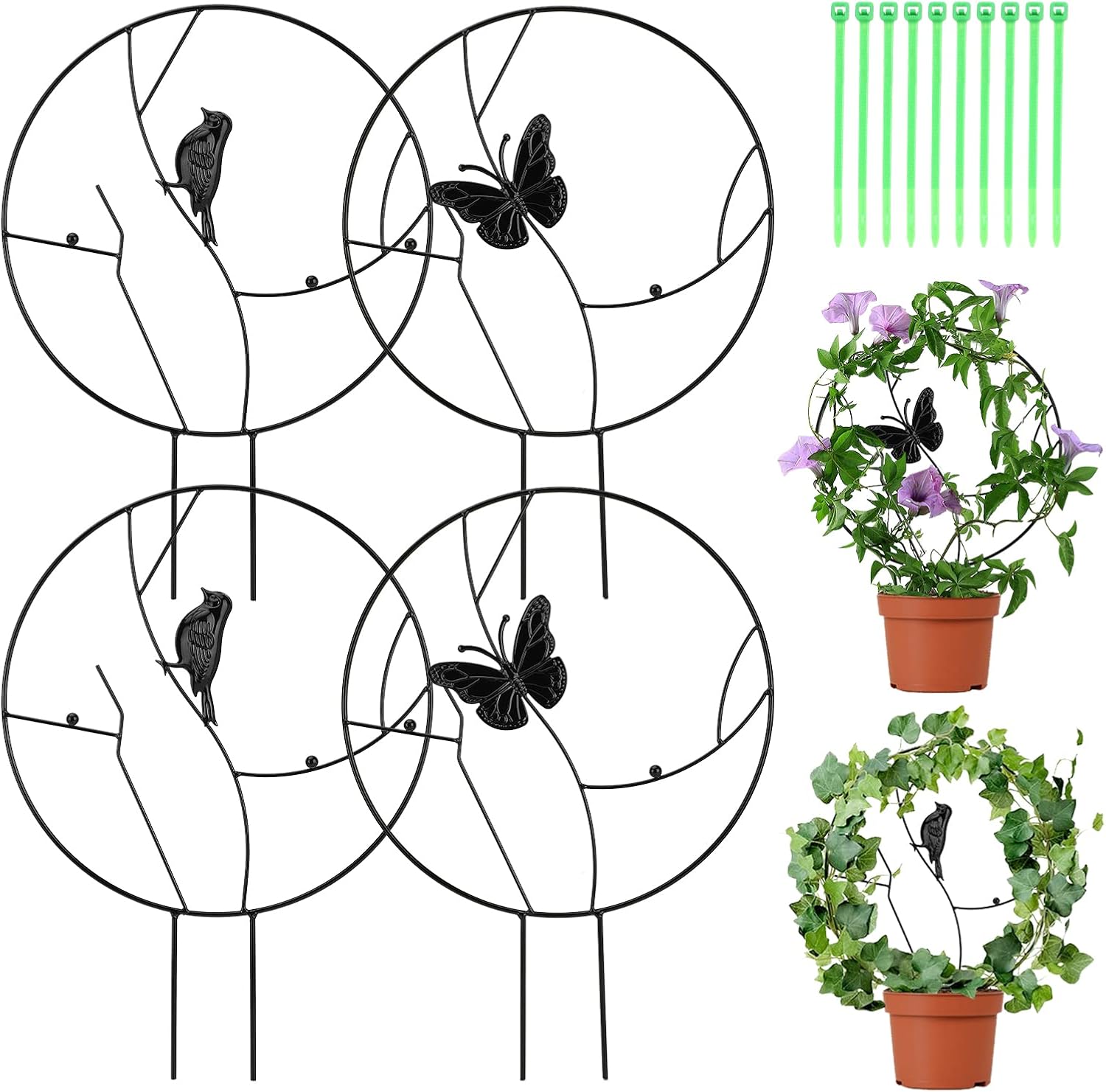 4 Pcs Plant Trellis, Luckits Metal Trellis with 20 Straps Ties Iron ...