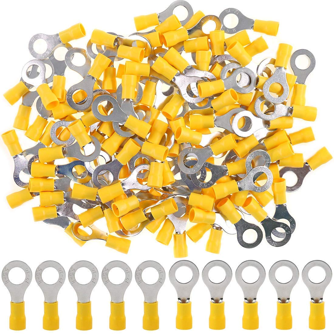 Amazon.com: Hilitchi 100Pcs 12-10AWG Insulated Terminals Ring ...