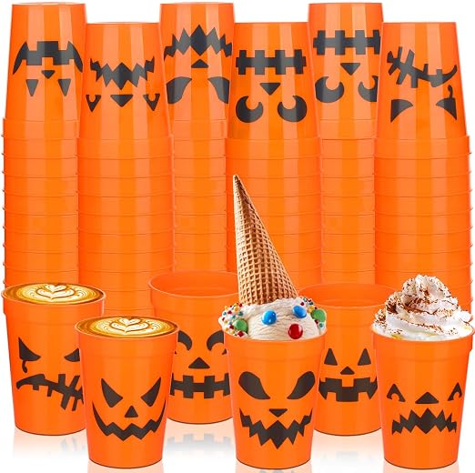 Amazon.com: Sliner 60 Pieces Halloween Jack O Lantern Cups 12 oz ...