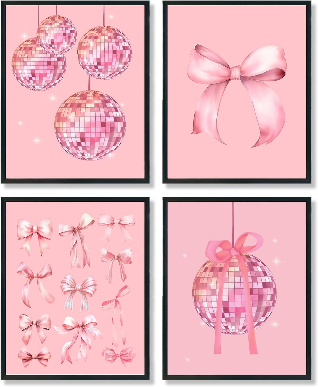 Amazon.com: ULEGIE Coquette Pink Bow Disco Ball Preppy Wall Art Decor ...